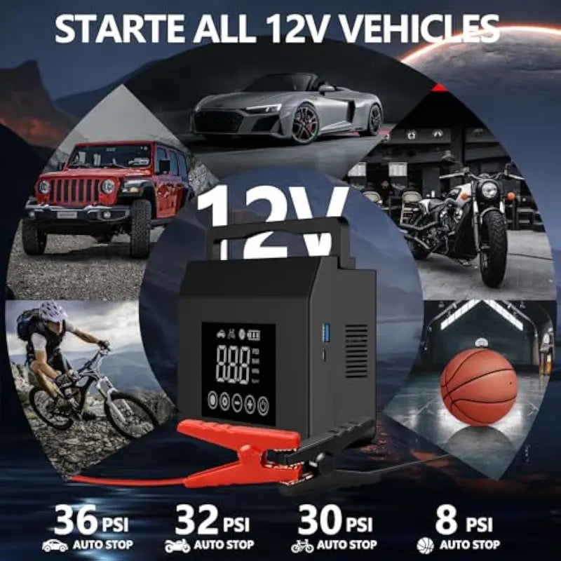 🚗Démarreur de voiture portable avec compresseur d'air, démarreur de ba ...
